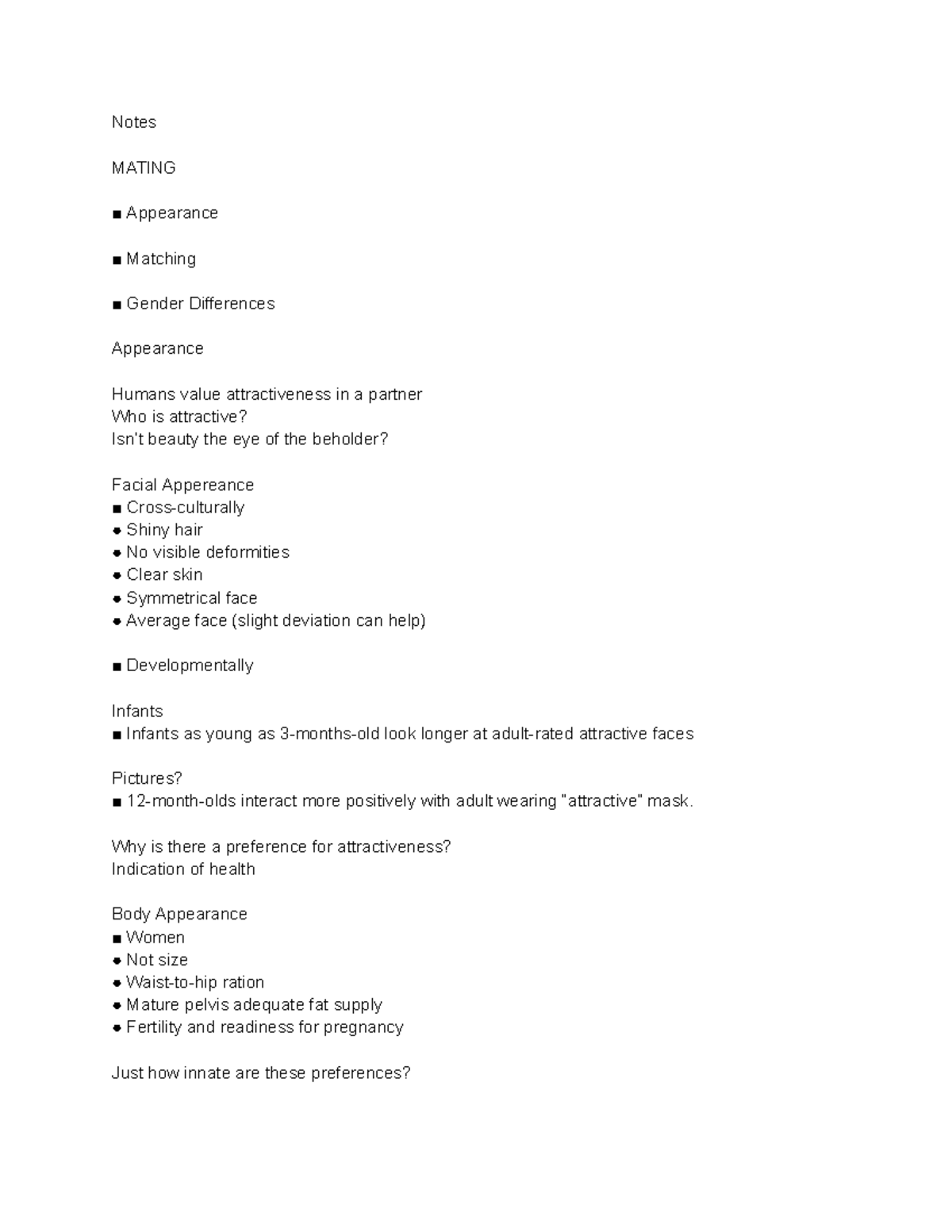Untitled document 9 - Psyc - Notes MATING Appearance Matching Gender ...