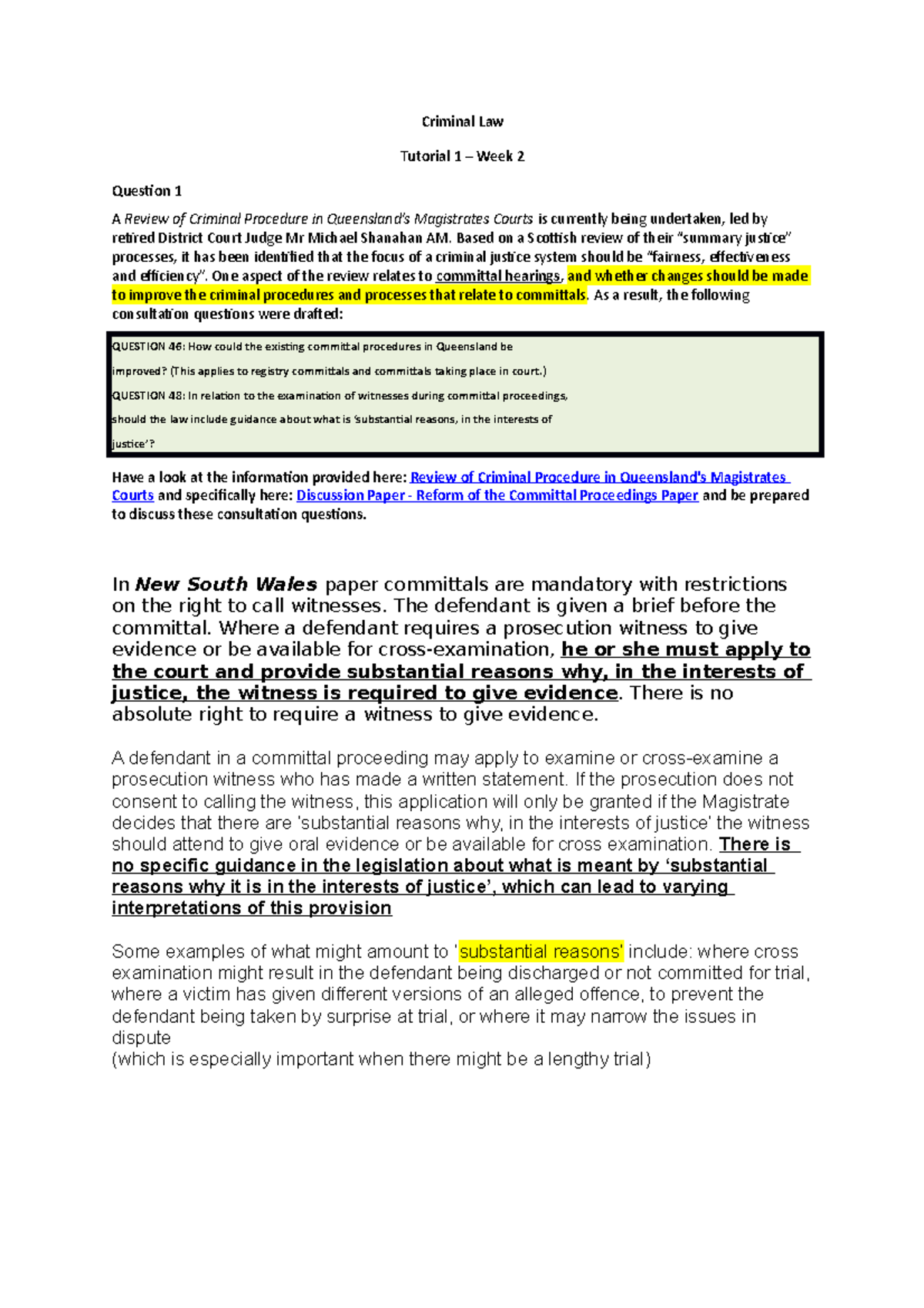 Tutorial 1 (Week 2) - Document that helps IRAC method. - Criminal Law Tutorial 1 – Week 2 ...