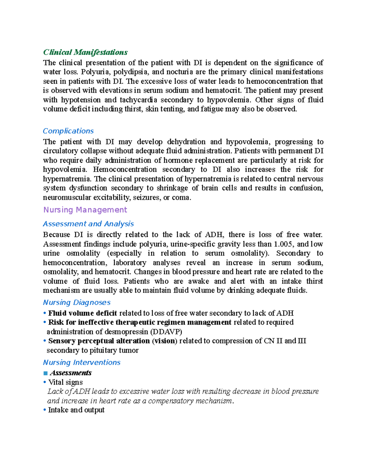 Diabetes insipidus - endocrine notes - Clinical Manifestations The ...