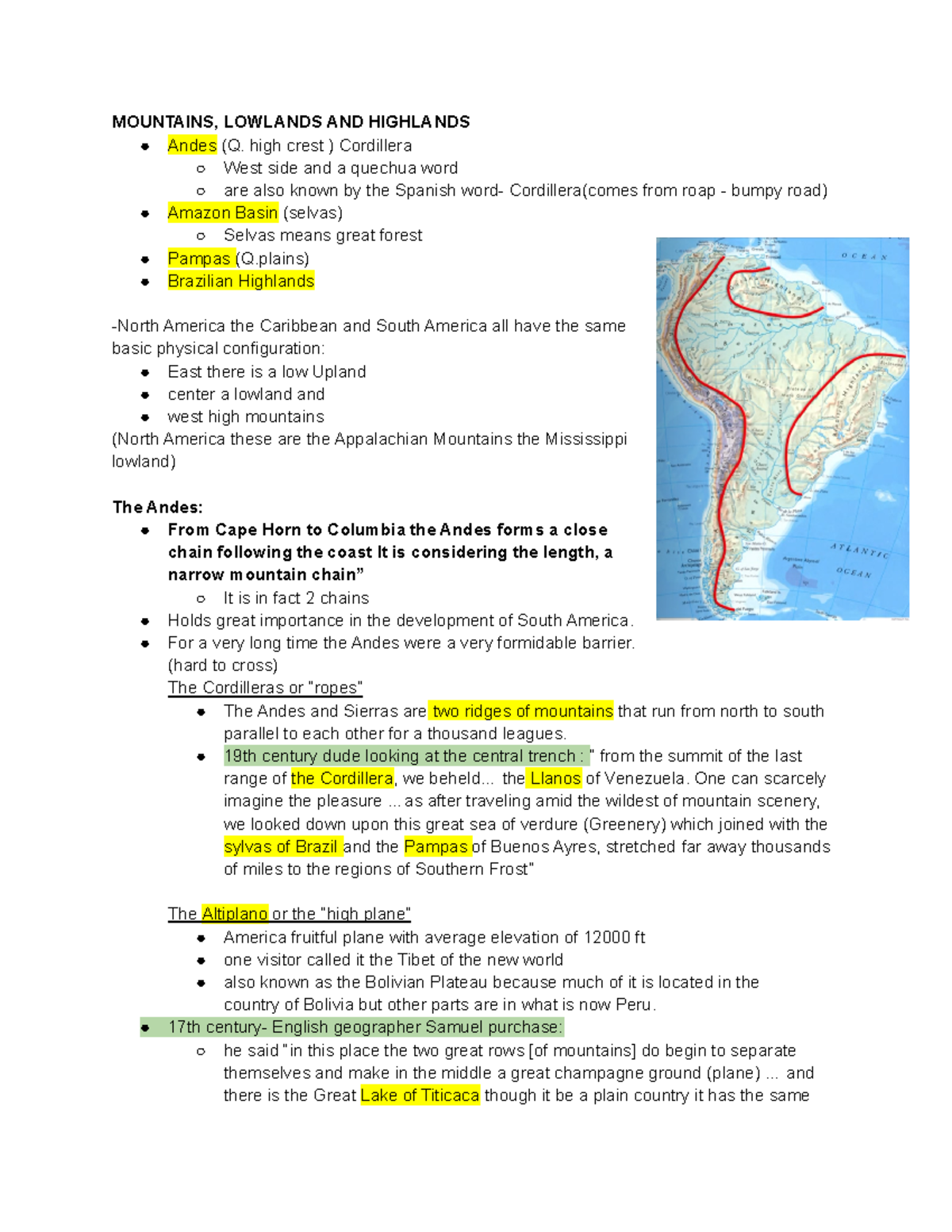 GEOG 202 South America Video 5 - MOUNTAINS, LOWLANDS AND HIGHLANDS ...