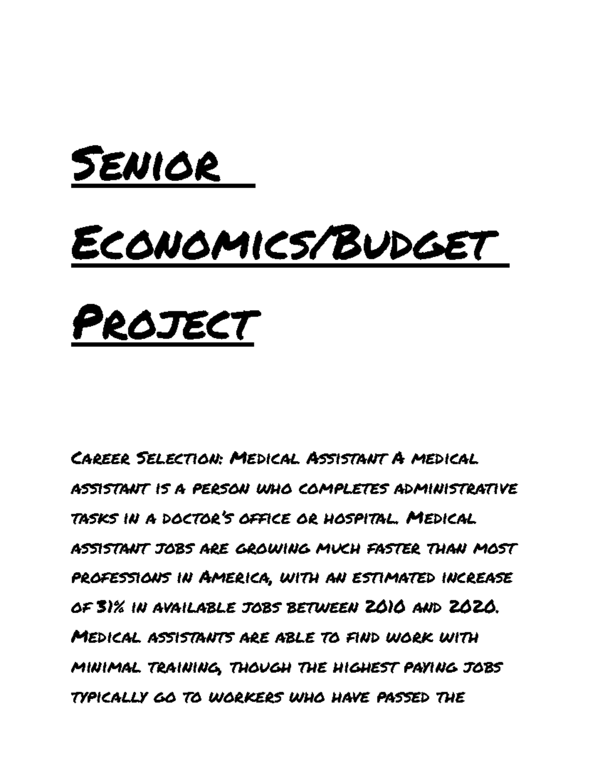 Senior Economics Budget Project - Senior Economics/Budget Project ...