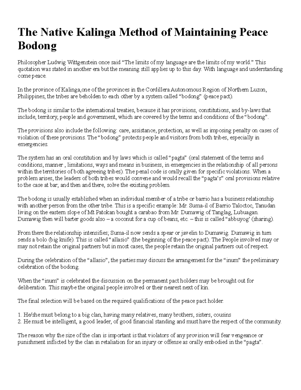 The Native Kalinga Method of Maintaining - ” This quotation was stated ...