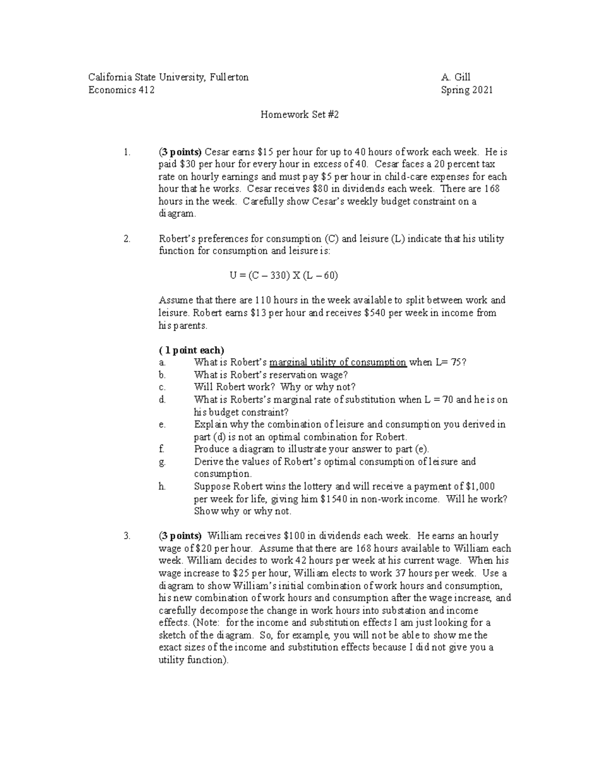 412 Homework 2 - California State University, Fullerton A. Gill ...