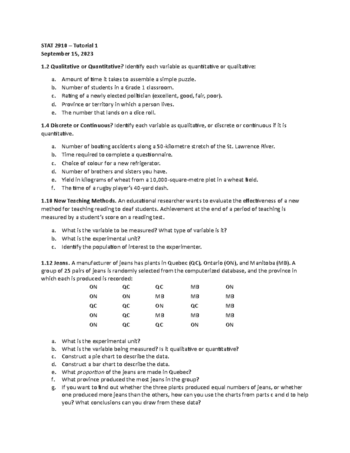 STAT 2910 - Tutorial 1 - tut - STAT 2910 – Tutorial 1 September 15 ...