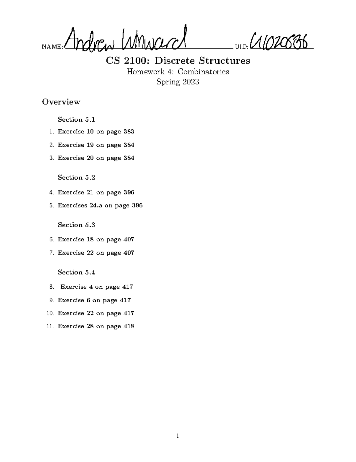 HW4 - This is how the Hw work #4 turned out - NAME: UID: CS 2100: Discrete Structures - Spring ...