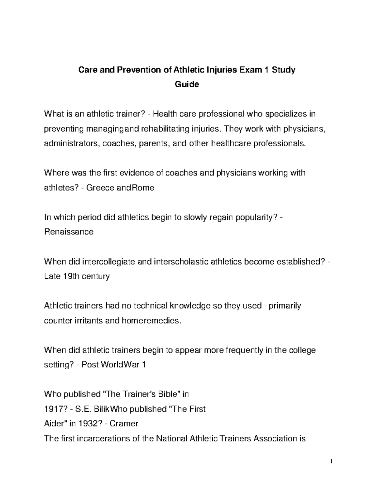 Care and Prevention of Athletic Injuries Exam 1 Study Guide - They work ...