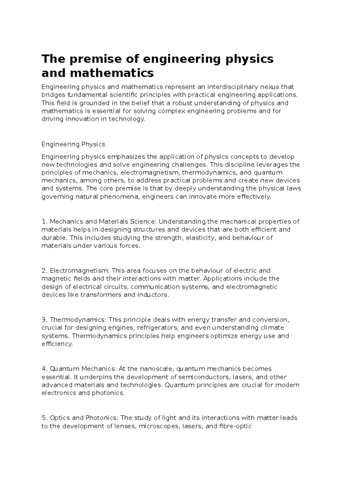 The premise of engineering physics and mathematics - The premise of ...