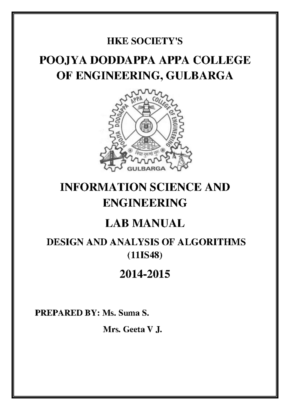 ADA LAB manual 2 - HKE SOCIETY'S POOJYA DODDAPPA APPA COLLEGE OF ...
