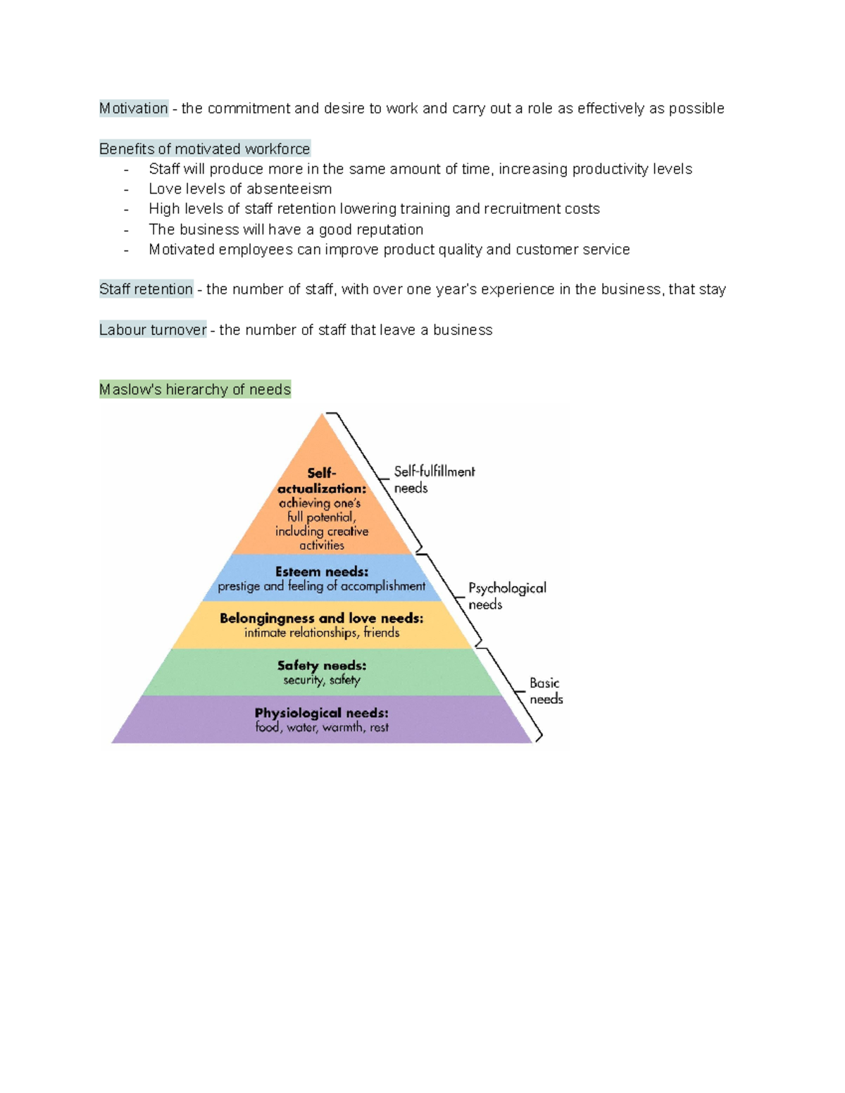 Motivation - notes - Motivation - the commitment and desire to work and ...