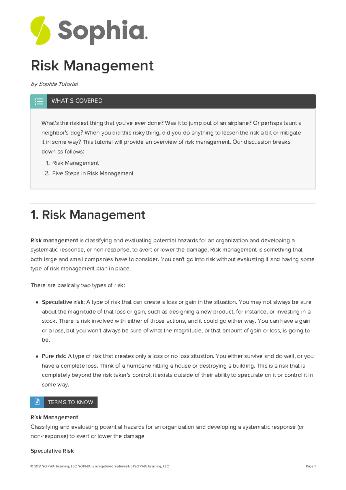 Risk-management-10 - challenge 1 unit 4 - Risk Management by Sophia ...
