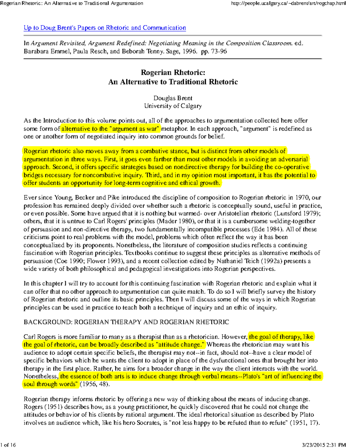Rogerian Rhetoric An Alternative to Traditional Argumentation ...