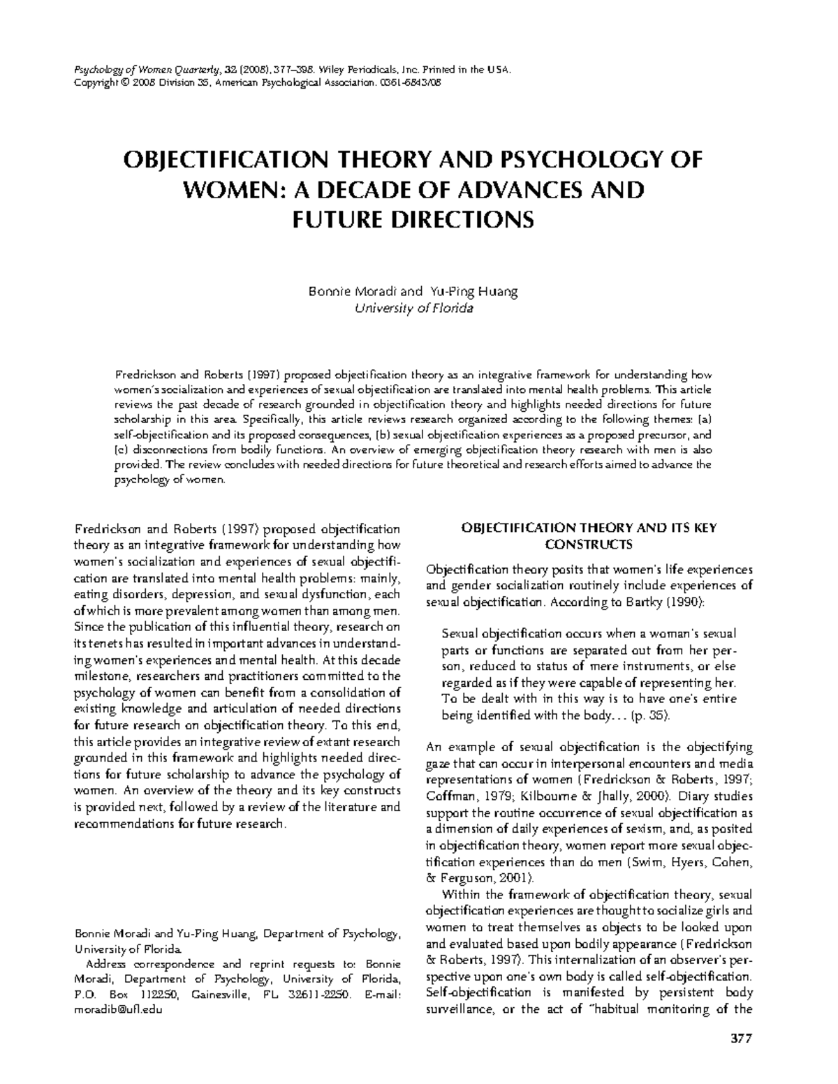 Moradi-huang-2008-objectification-theory-and-psychology-of-women-a ...