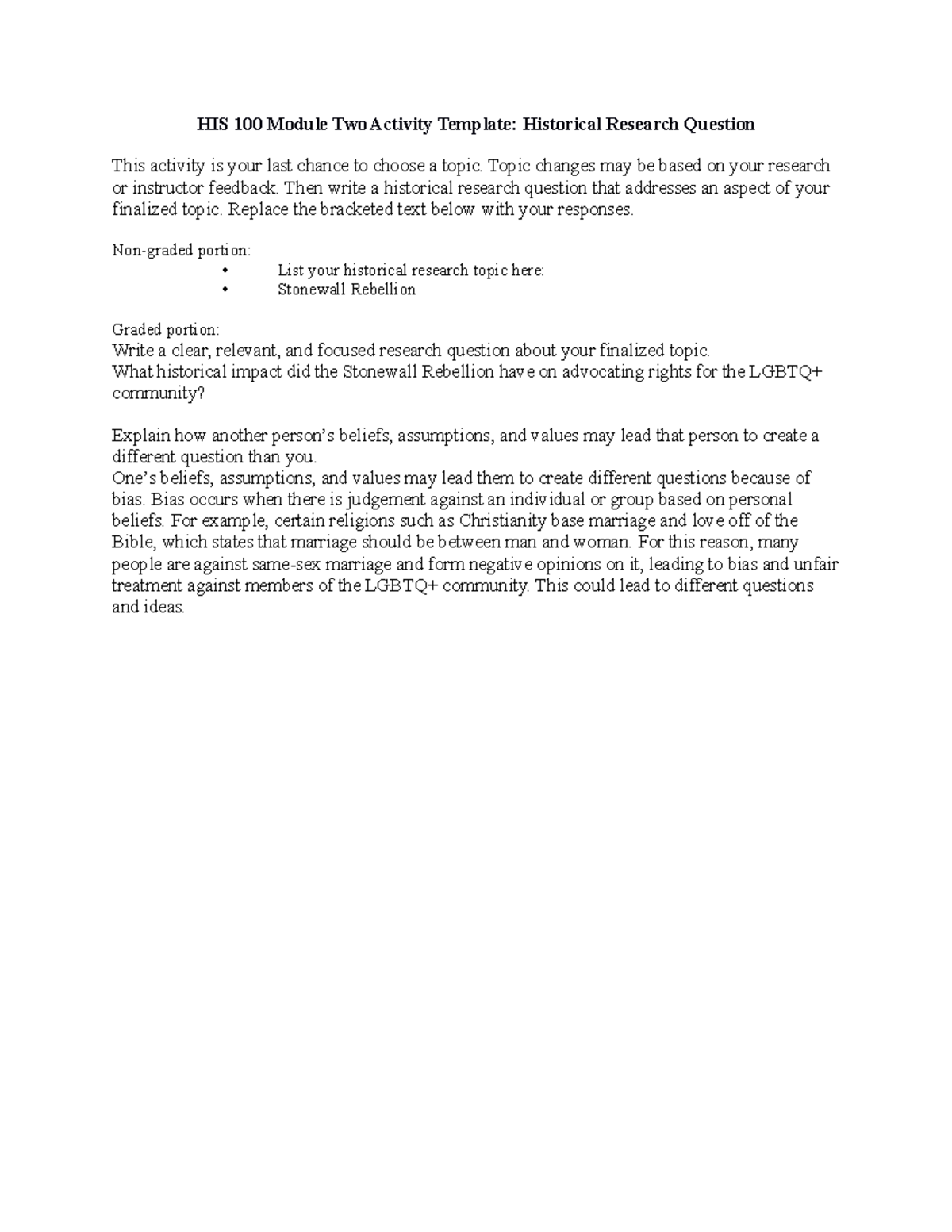 HIS 100 Module Two Activity Research Question Template (1) - HIS 100 ...