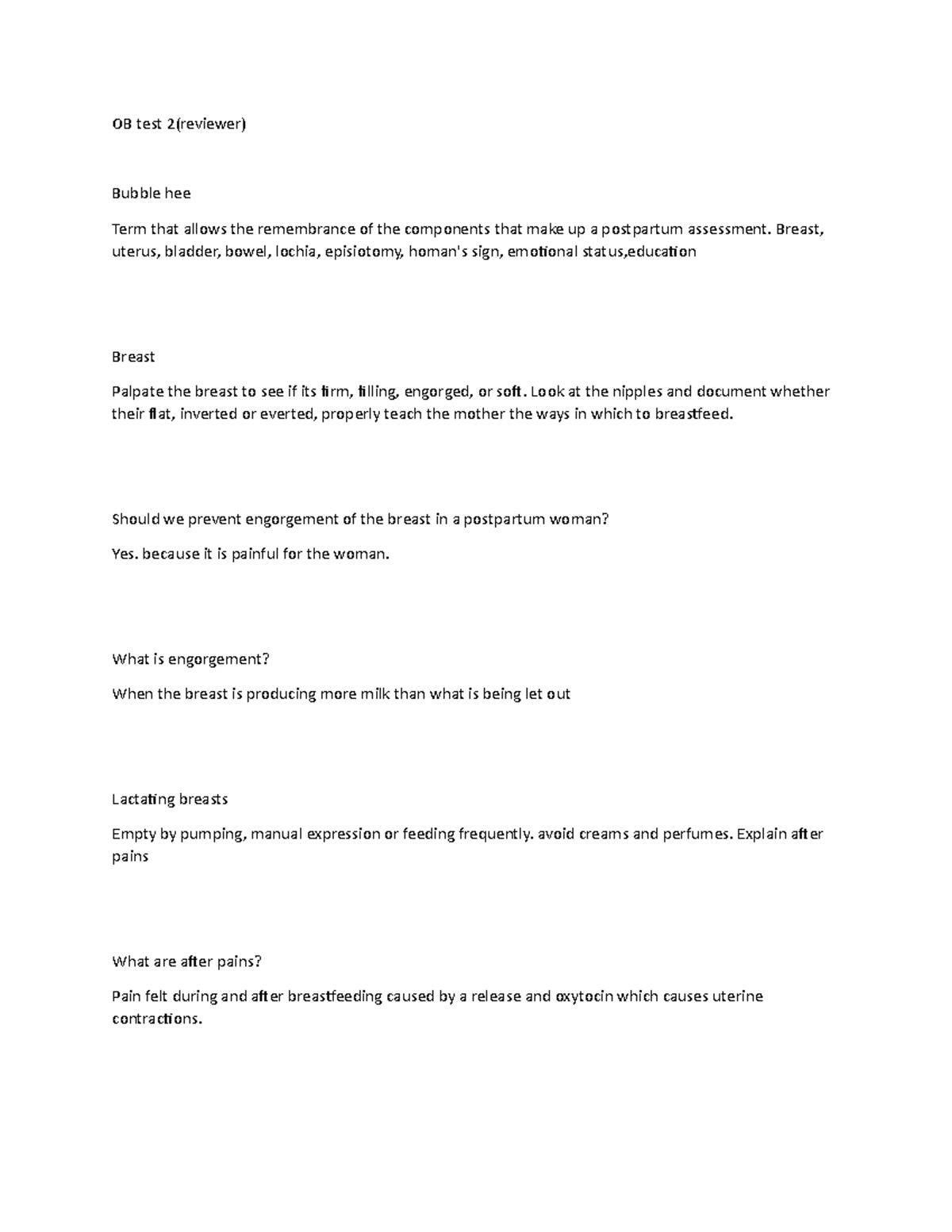 OB test 2 - reviewer - OB test 2(reviewer) Bubble hee Term that allows ...