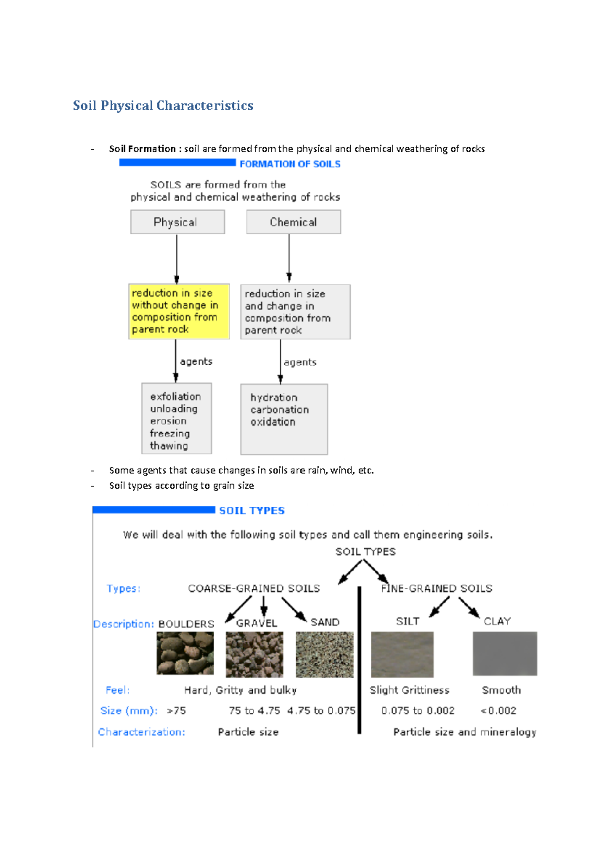 Geotech Revision - Soil Physical Characteristics Soil Formation : soil ...