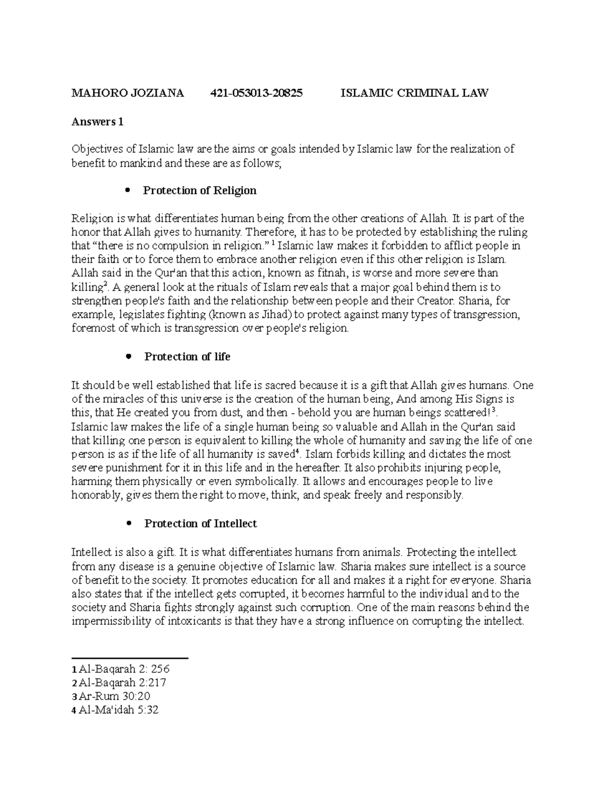5021 Islamic Criminal LAW - MAHORO JOZIANA 421-053013-20825 ISLAMIC CRIMINAL LAW Answers 1 - Studocu
