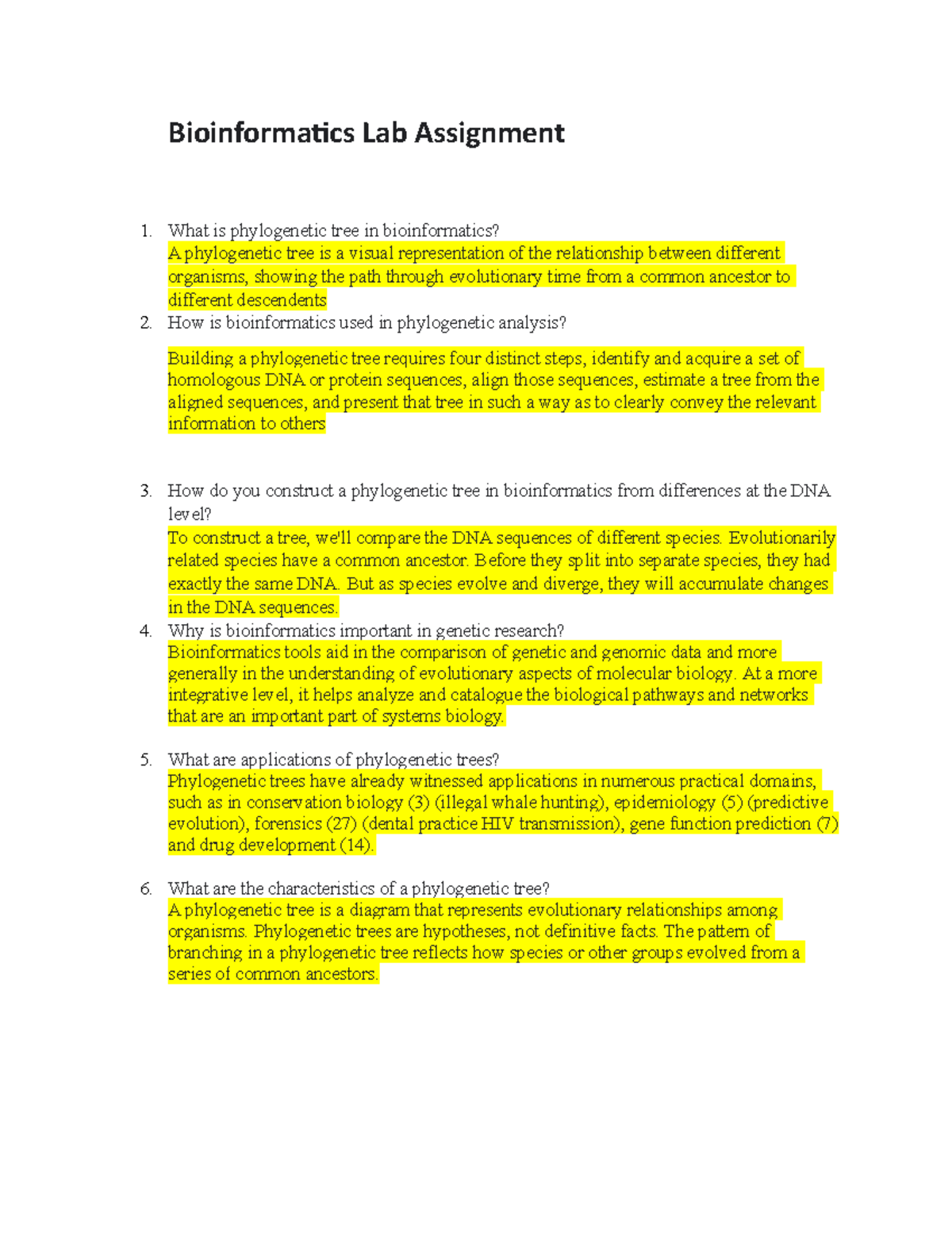 Bioinformatics Lab Assignment Evolutionarily Related Species Have A Common Ancestor Before