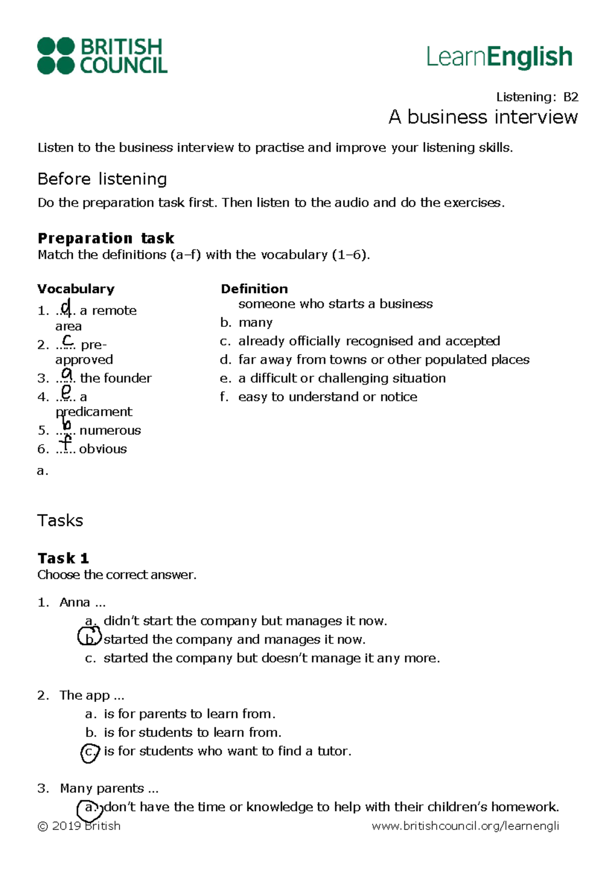 Listening Practice 1 (LCC112) - Listening: B A business interview ...