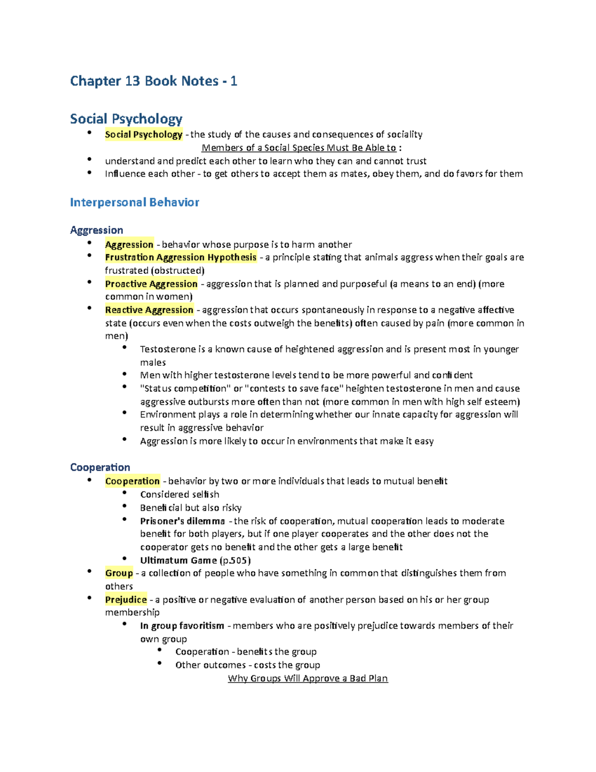 Chapter 13 Book Notes 1 - Chapter 13 Book Notes - 1 Social Psychology ...