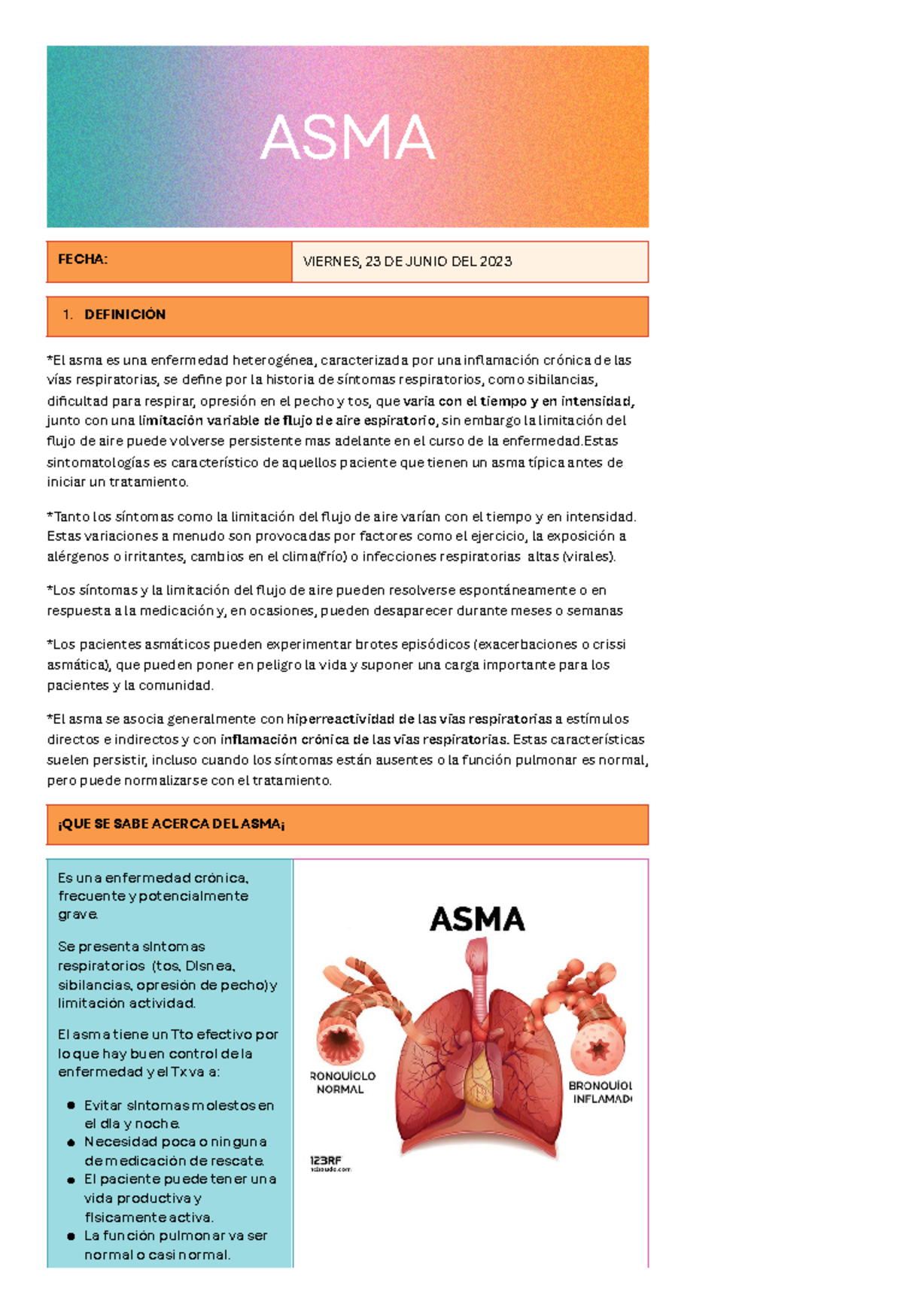 ASMA - El asma es una enfermedad que afecta los pulmones. Es una de las ...