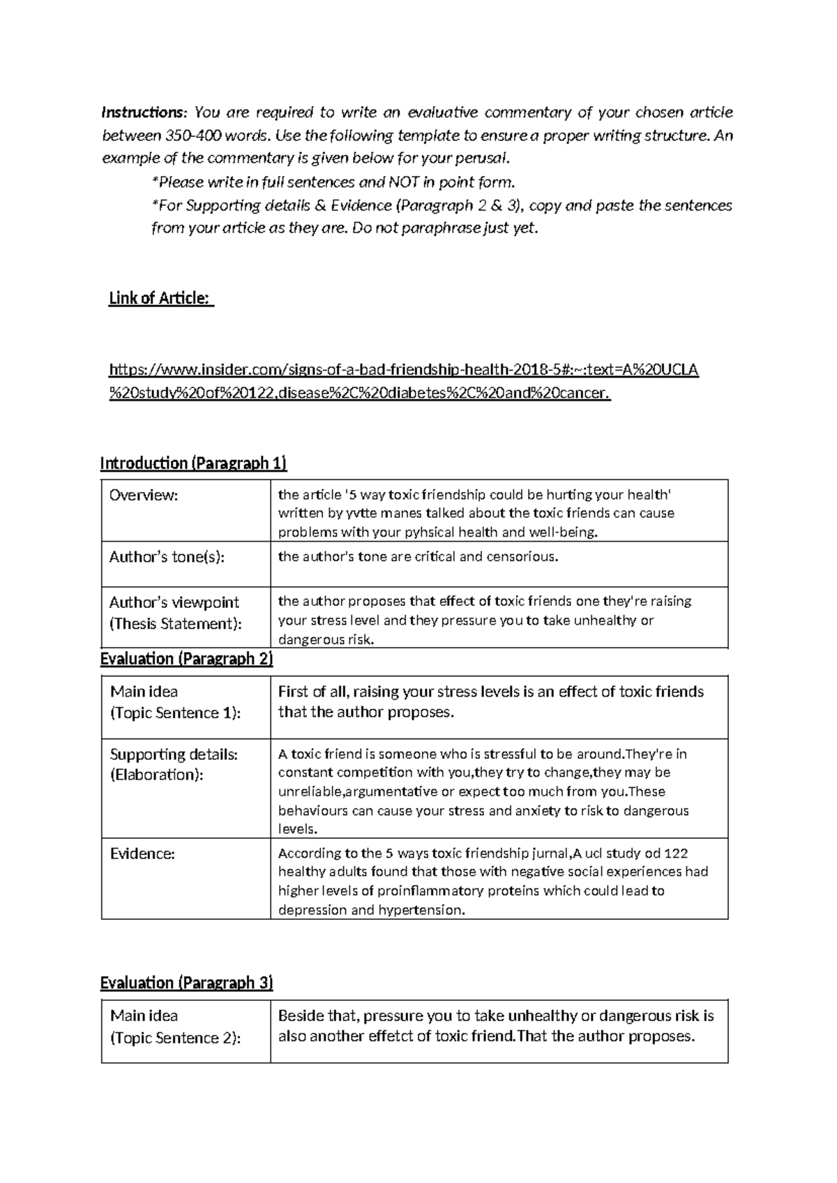 Elc 121 evaluative commentary - Instructions: You are required to write ...