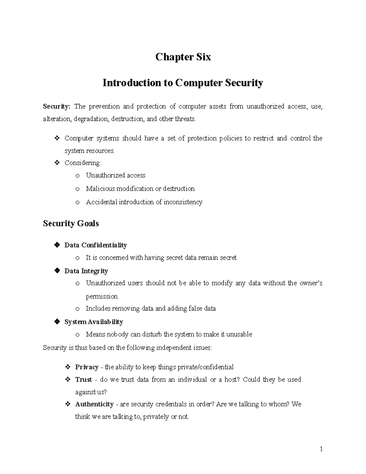 Chapter 6 - Nice - Chapter Six Introduction to Computer Security Security: The prevention and ...