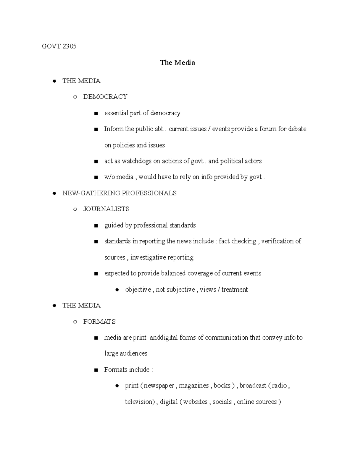 Chapter 7-The Media - GOVT 2305 The Media THE MEDIA DEMOCRACY essential ...