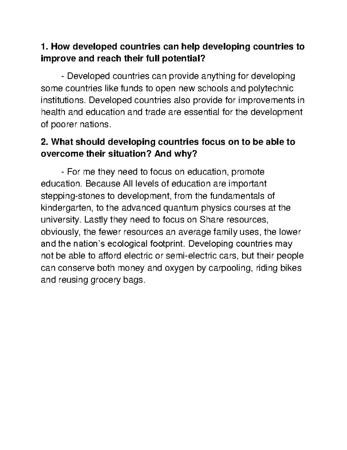 Developed countries - Developed countries also provide for improvements ...