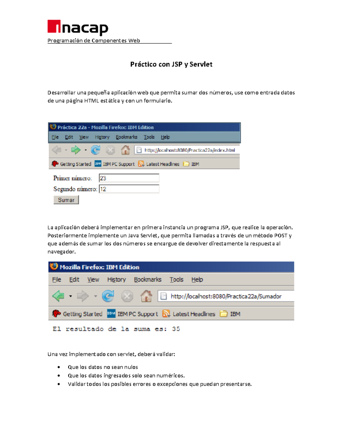 Práctico con JSP y Servlet - Programación de Componentes Web Práctico ...