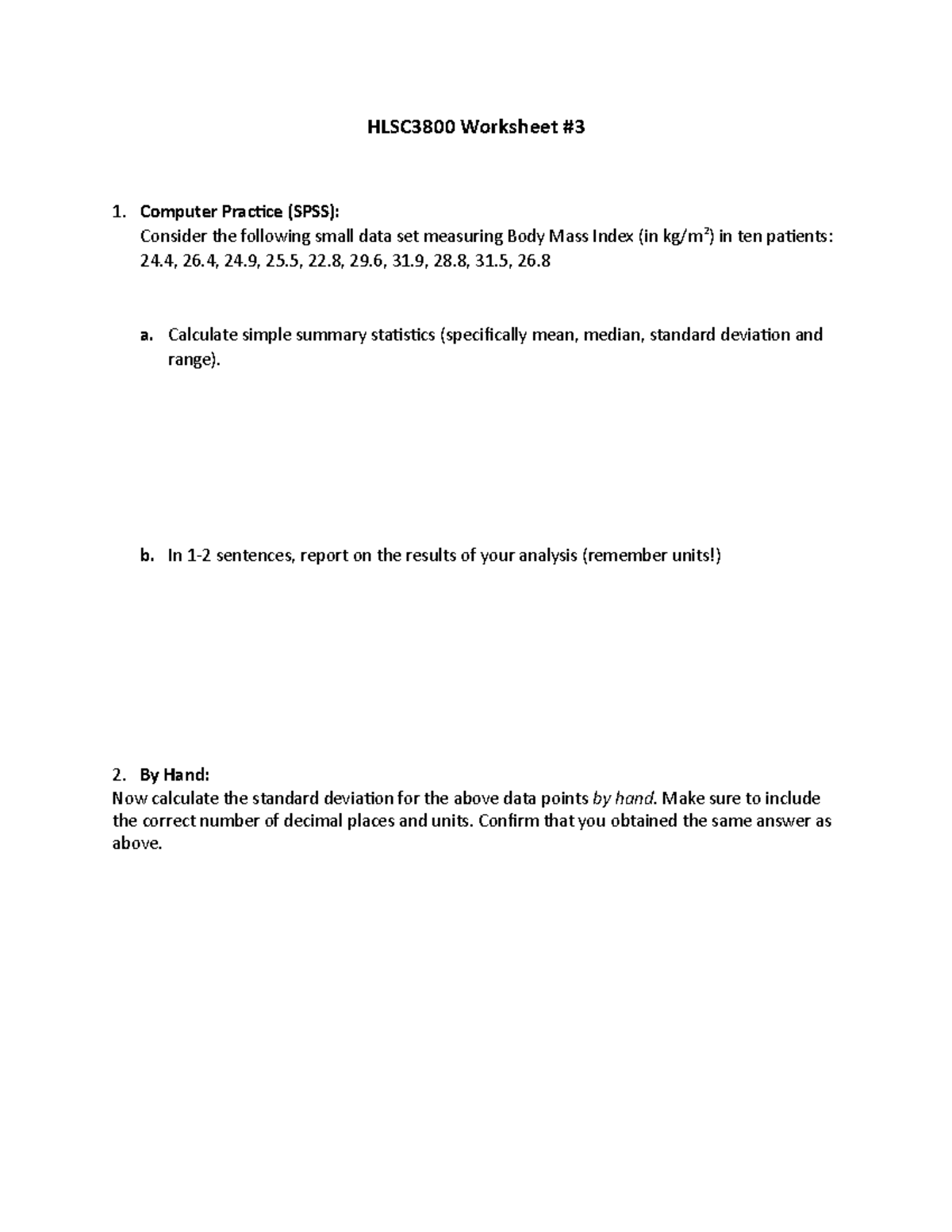 Worksheet 3: This is a worksheet for the course - HLSC3800 Worksheet ...