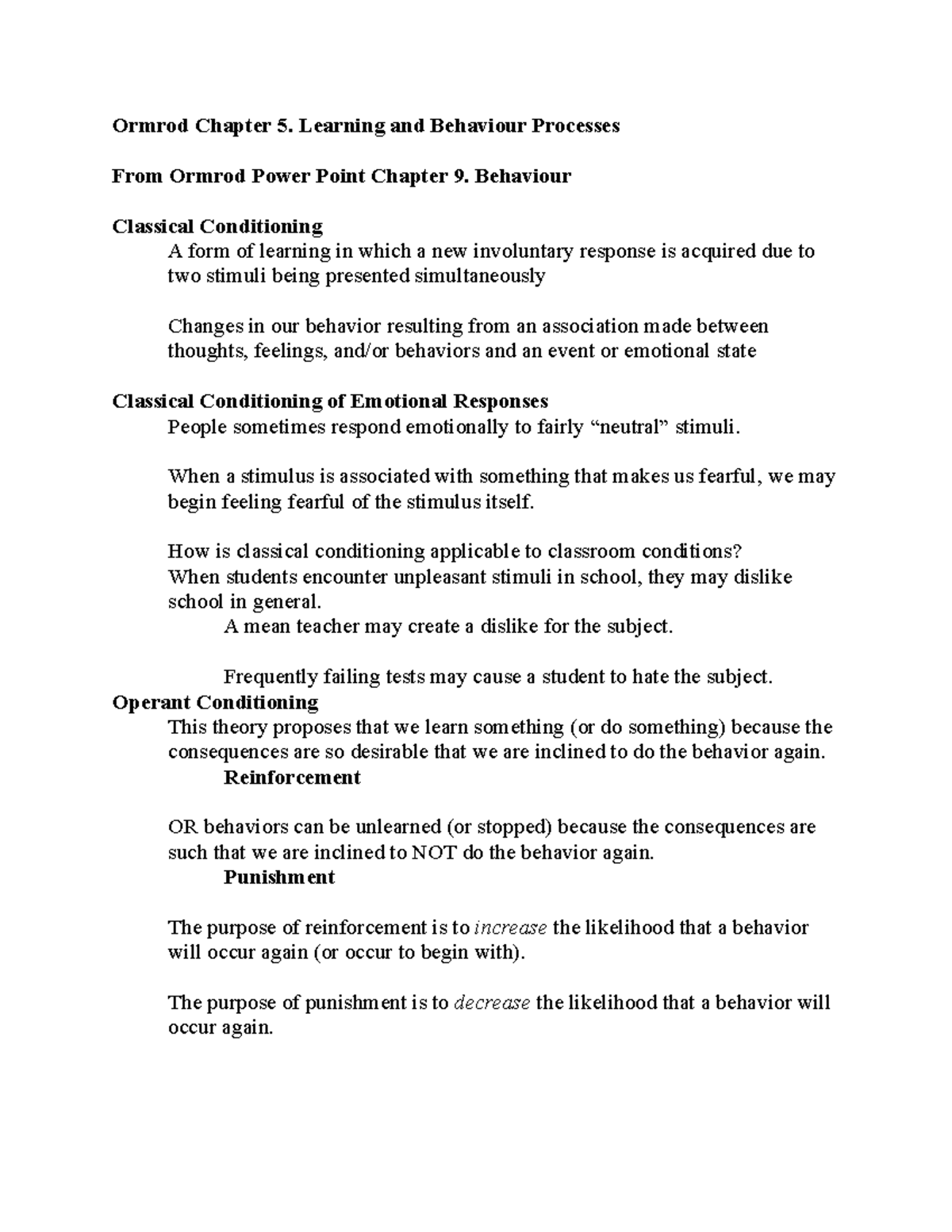 Ormrod Chapter 9 notes - Ormrod Chapter 5. Learning and Behaviour ...