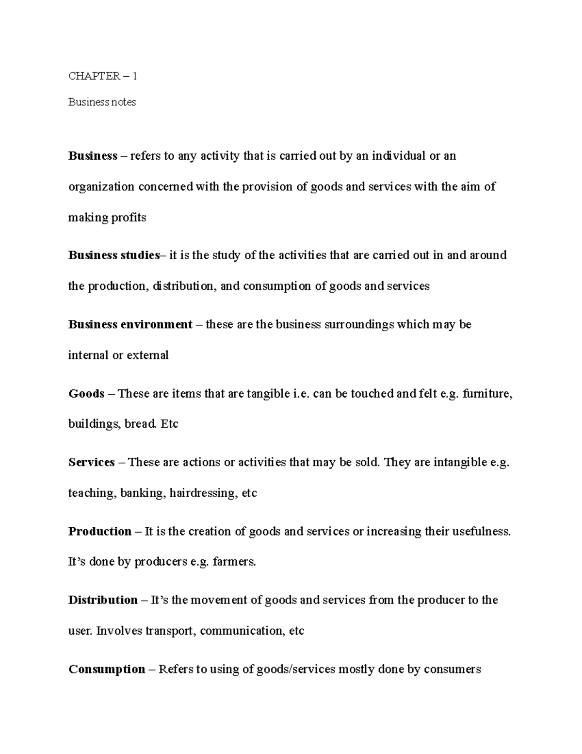 Chapter – 1 business notes ptt. 1 - CHAPTER – 1 Business notes Business ...