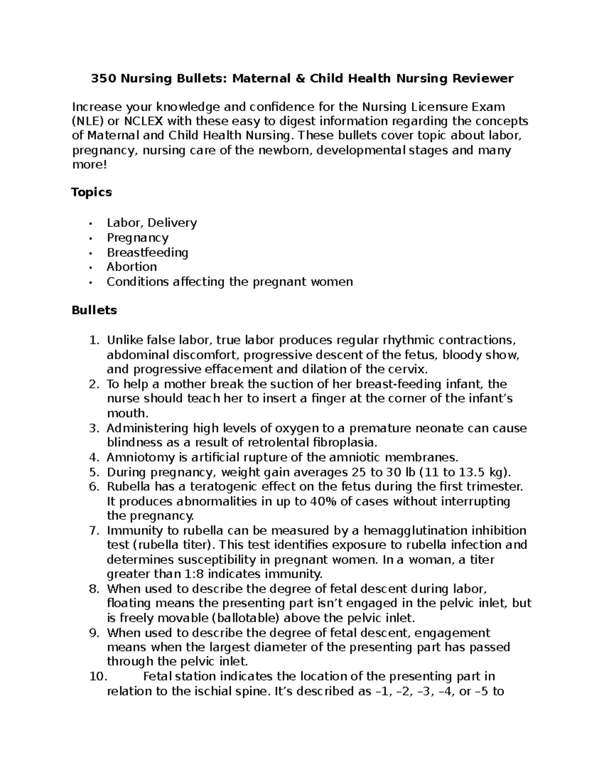 350 Nursing Bullets maternal.pdf · version 1 - 350 Nursing Bullets ...