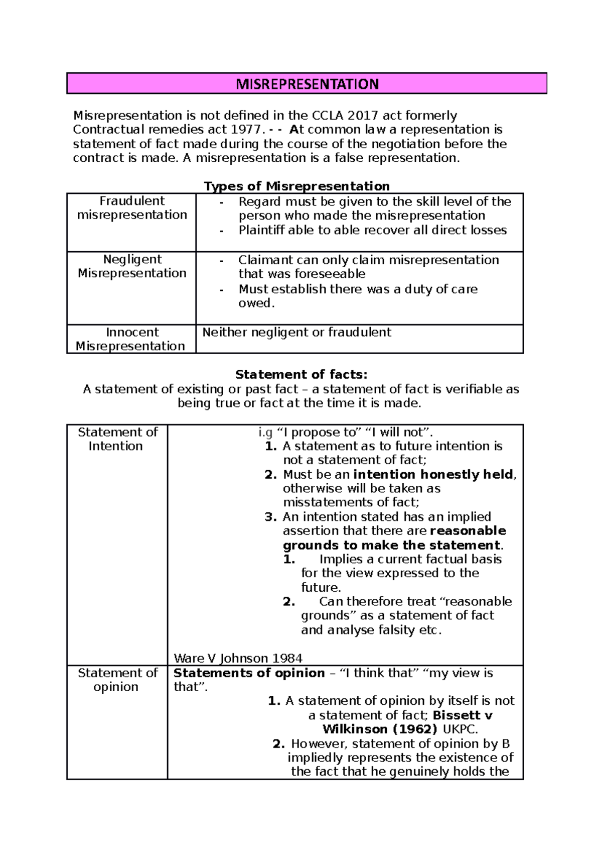 Misrep and Interpretation - MISREPRESENTATION Misrepresentation is not ...