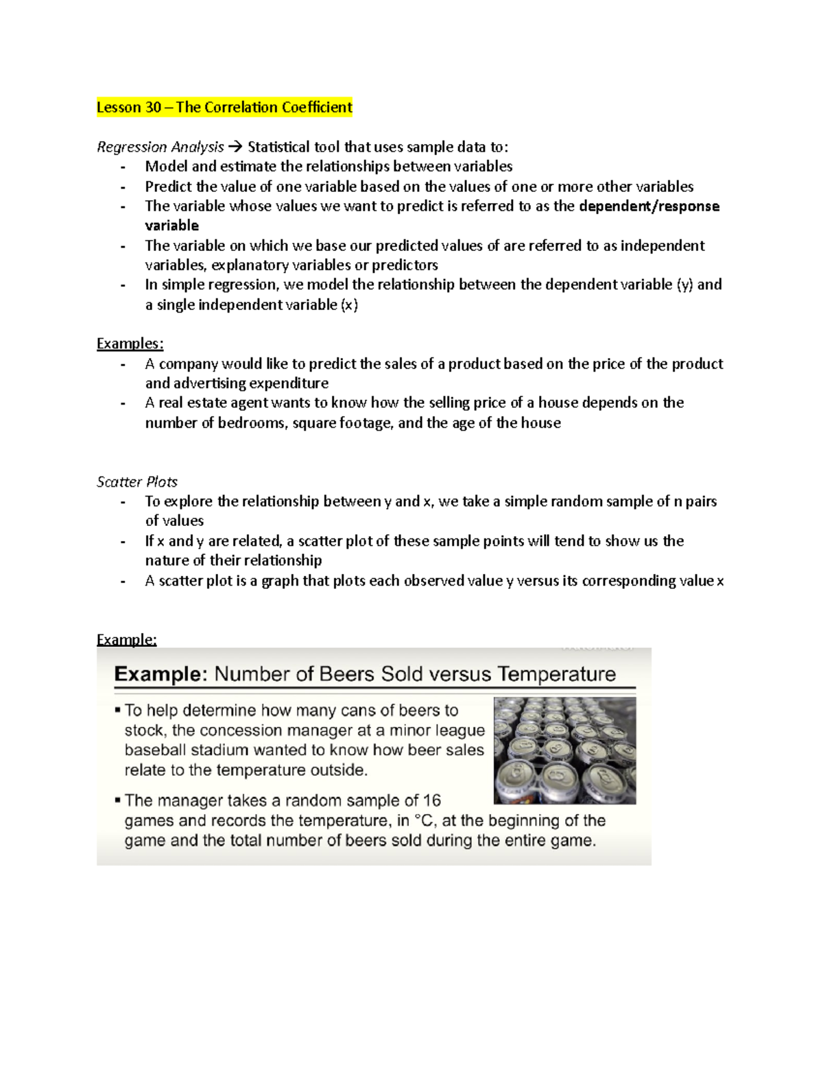 Lesson 30-35 Notes - Regression Model Building. Introduction to Time ...