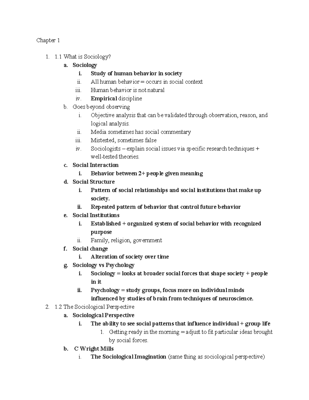 Intro to Sociology Full Textbook Notes - complete - Chapter 1 1 What is ...