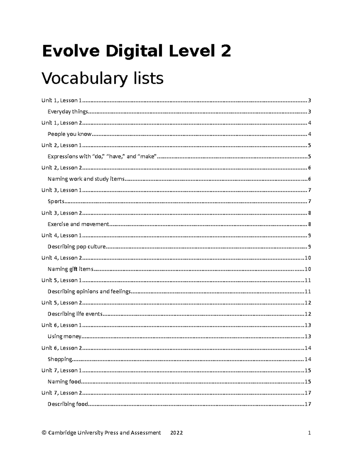 Evolve Digital Level 2 Vocabulary lists - Vocabulary lists Evolve ...