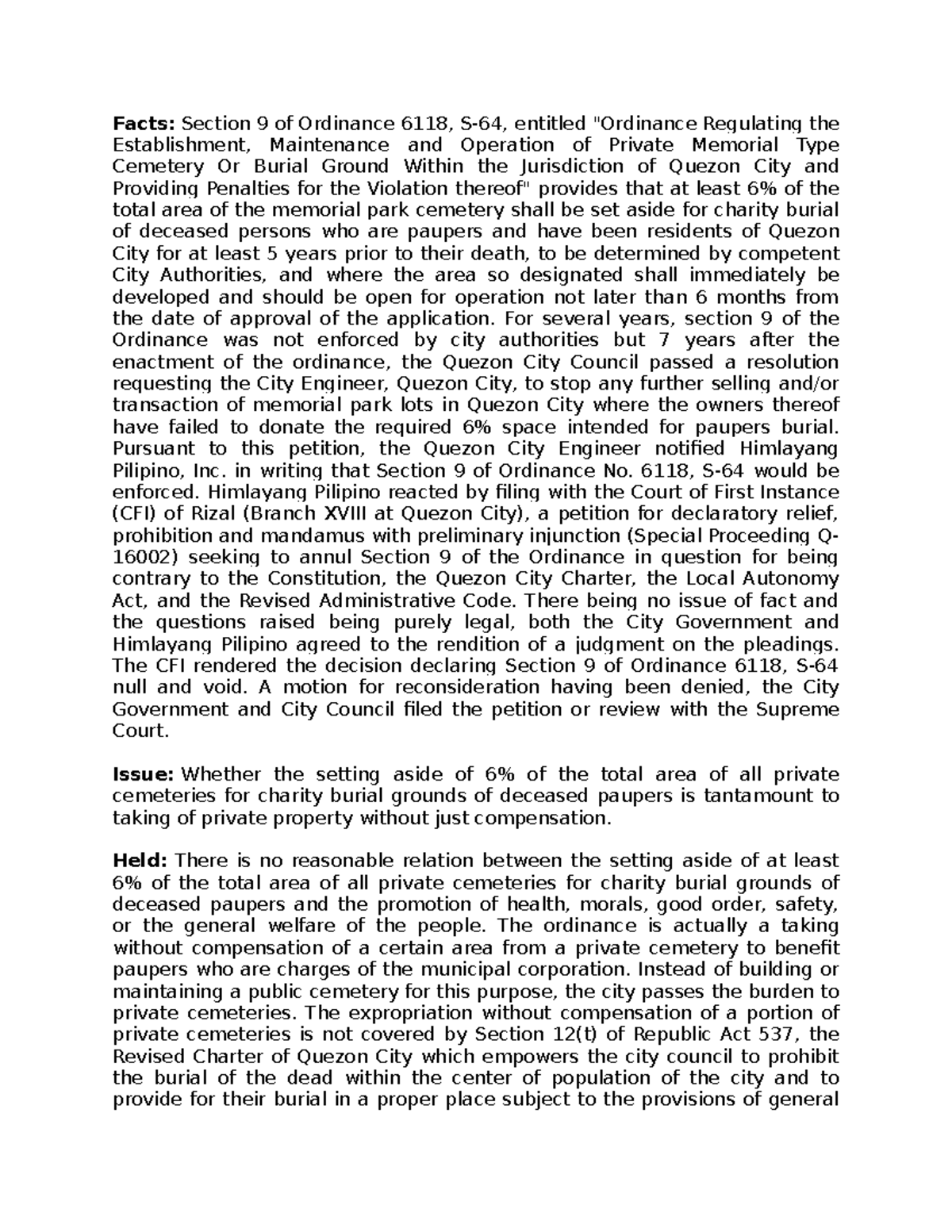 42. QC vs Ericta - Facts: Section 9 of Ordinance 6118, S-64, entitled ...