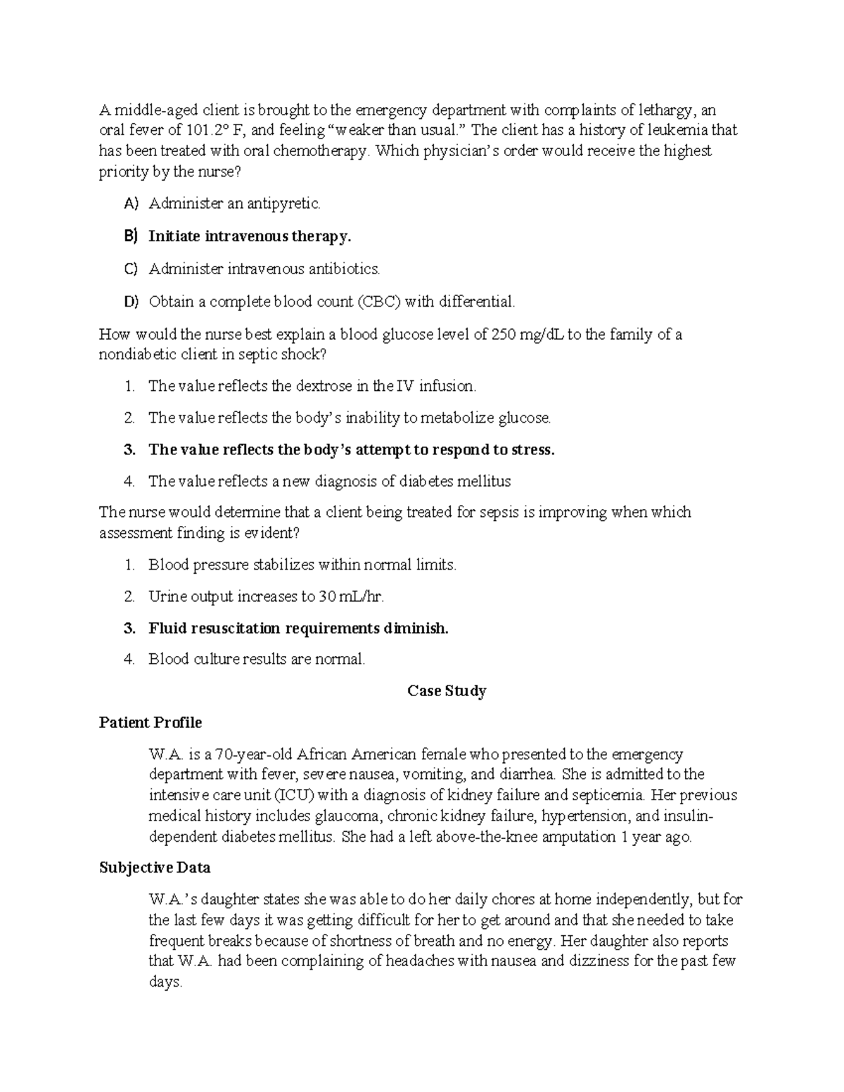 MODS Case Study Student - A middle-aged client is brought to the ...
