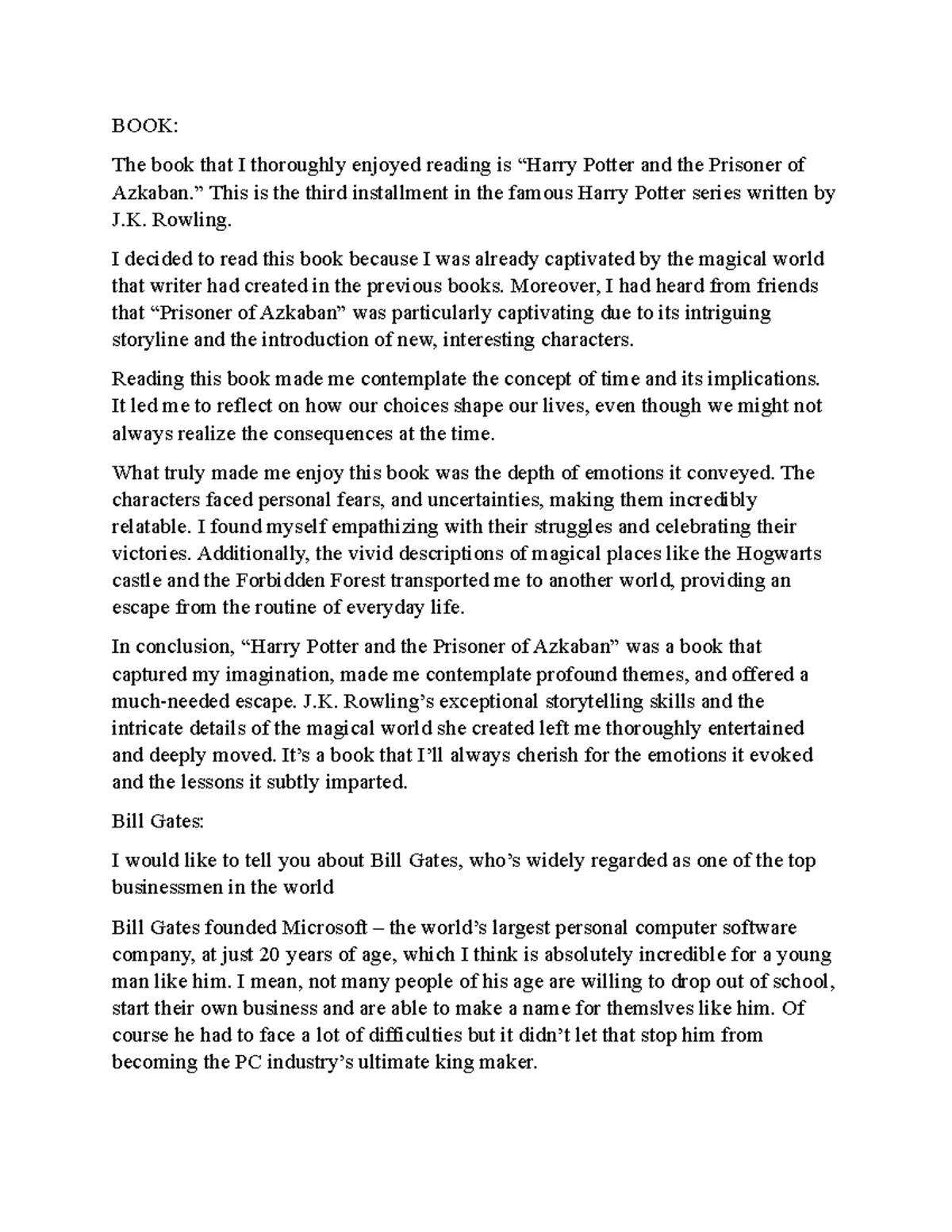 BOOK - speaking topic : book - BOOK: The book that I thoroughly enjoyed ...