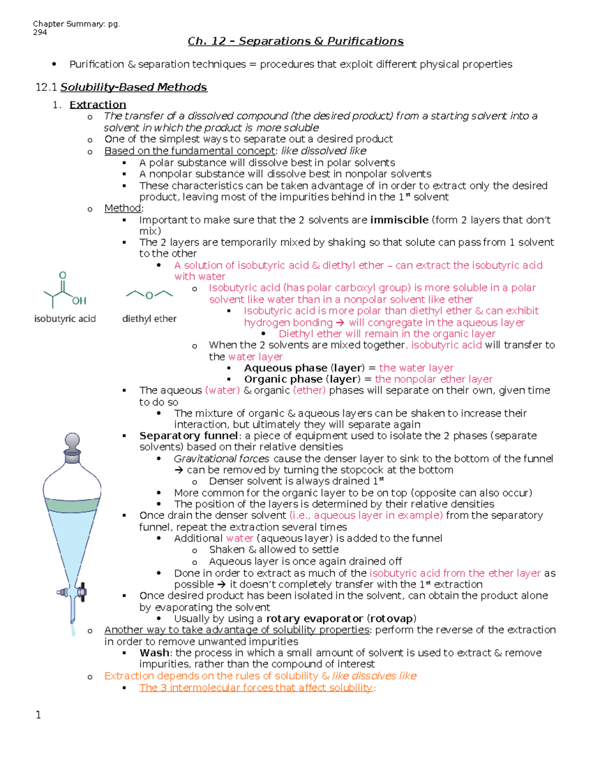 Separations & Purifications - Ch. 12 – Separations & Purifications ...