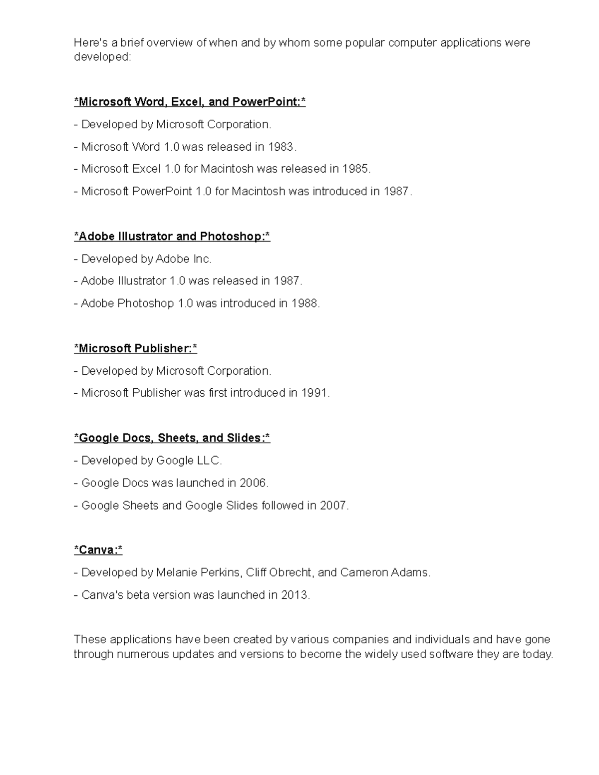 Computer Applications Timeline and Icons - Here's a brief overview of ...
