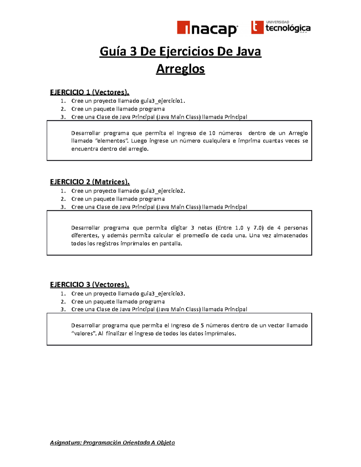 Clase 04 POO Guia 1 Ejercicios - Guía 3 De Ejercicios De Java Arreglos ...