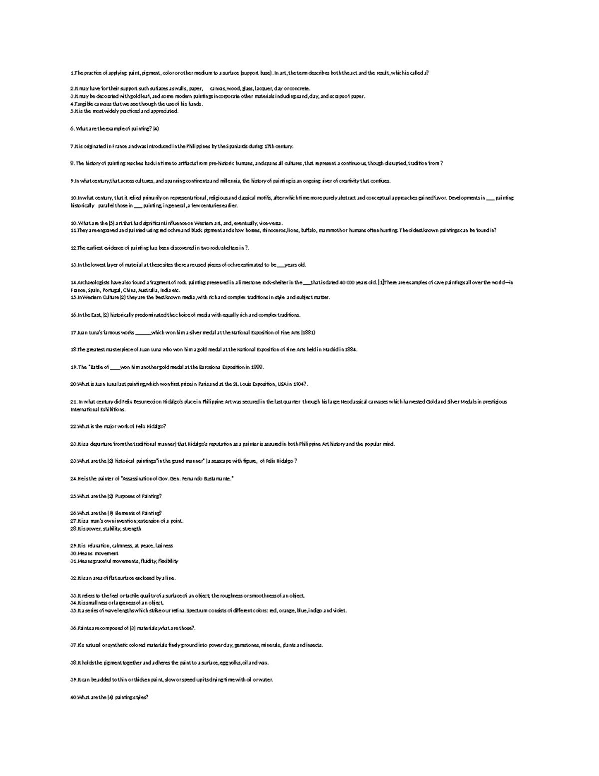 Questionnaire - Questionairre - 1 practice of applying paint, pigment ...