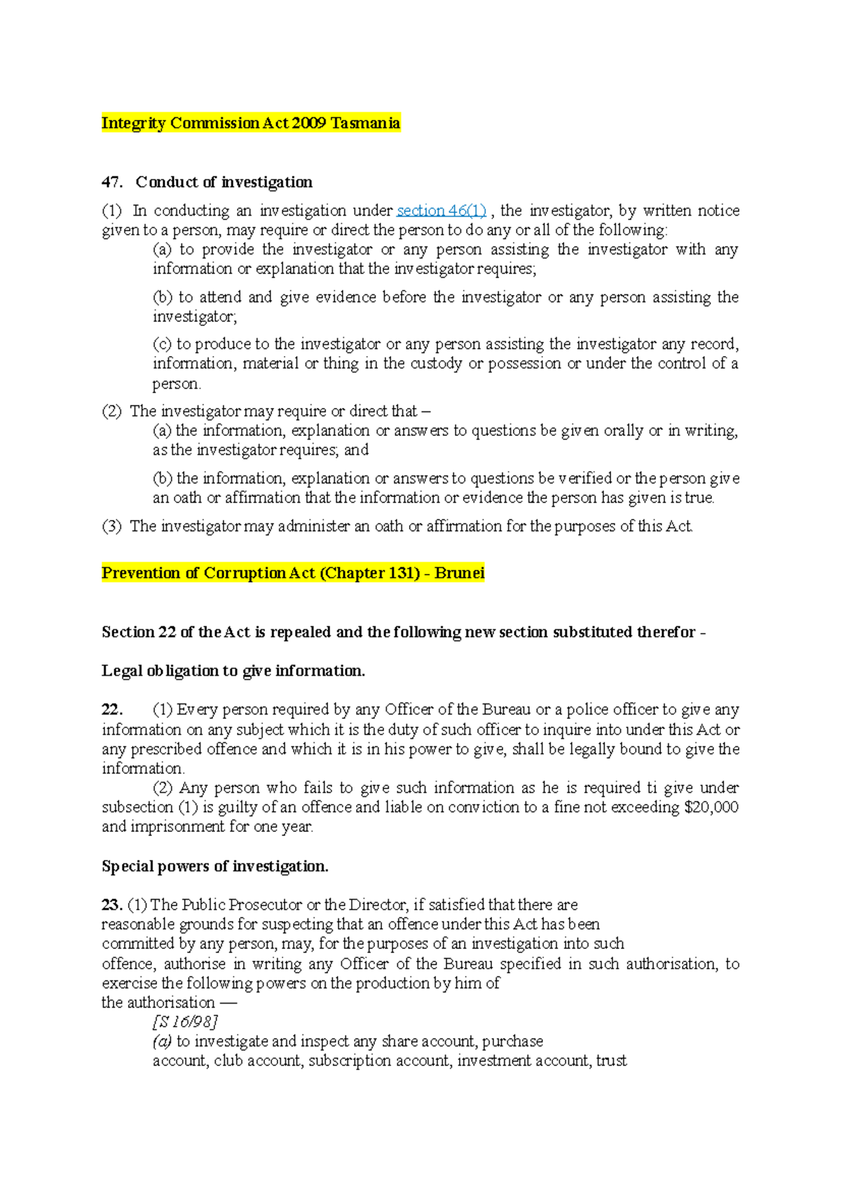 Investigation of Corruption Cases in Various Countries - Integrity ...
