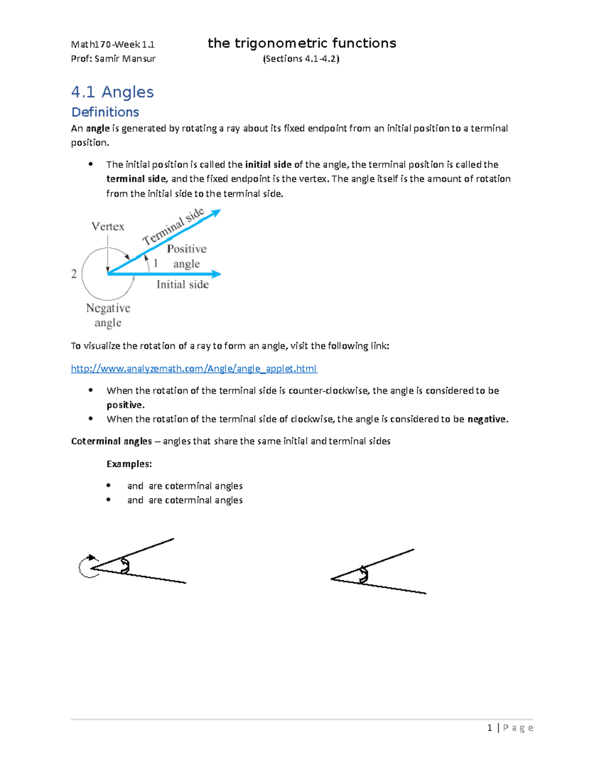 1-Week 1.1-The Trigonometric Functions (4.1-4.2) - Prof: Samir Mansur ...