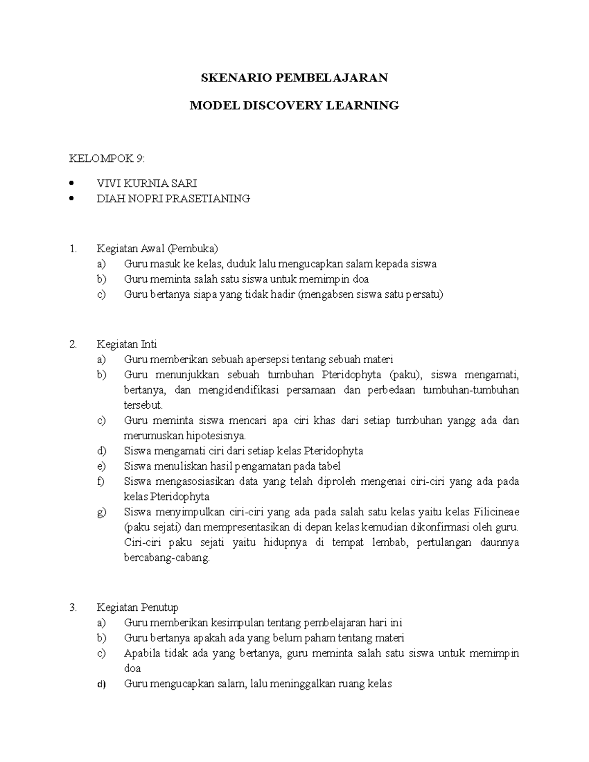 Skenario Pembelajaran Discovery Learning - SKENARIO PEMBELAJARAN MODEL ...