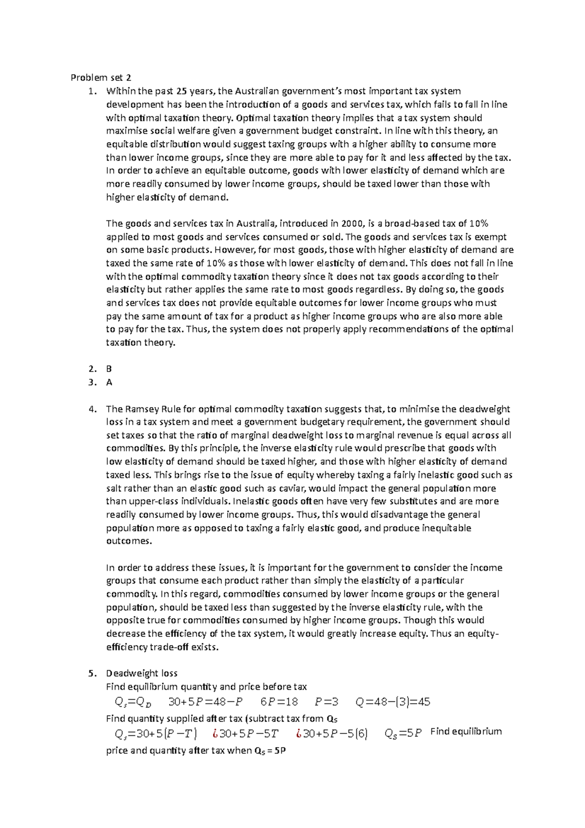 ECON2103 Problem Set 2 - Answers - Problem set 2 1. Within the past 25 years, the Australian ...