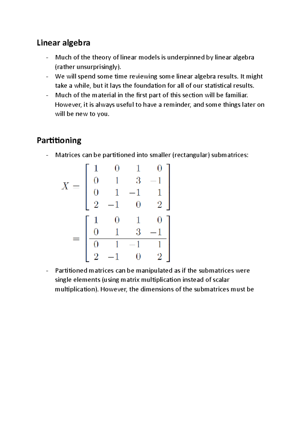 Lecture 2 - Linear algebra Much of the theory of linear models is ...
