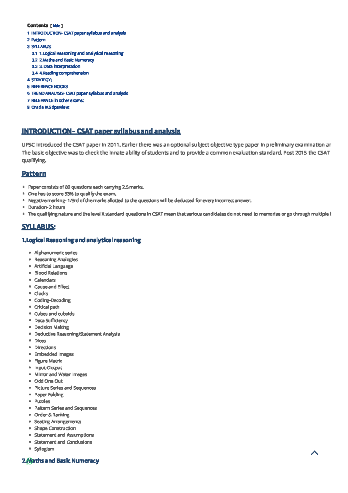 UPSC CSAT paper (prelims) - Syllabus and Analysis - Contents[hide] 1 ...